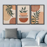 IDEA4WALL Mid Century Modern Boho Tropical Palm Leaf - 3 Piece Floater Frame Graphic Art Set on ...
